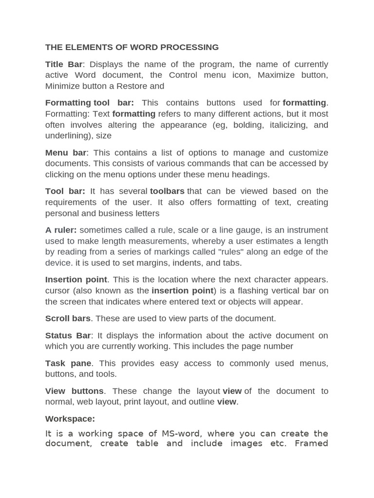 Elements of Word Processing | PDF | System Software | Graphical User Interfaces