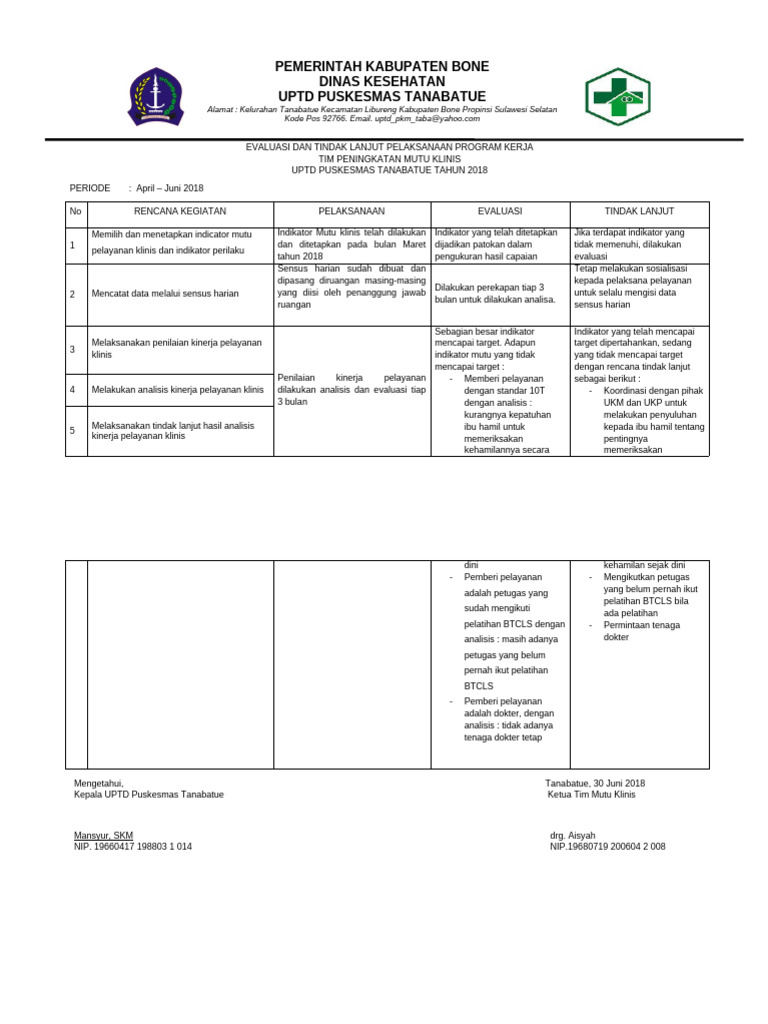 Evaluasi Dan Tindak Lanjut Pelaksanaan Program Kerja Tim PMKP | PDF