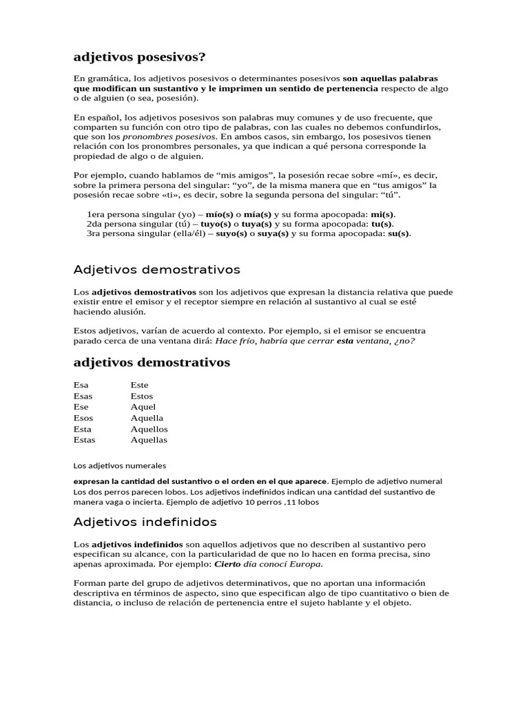 Adjetivos Posesivos | PDF | Adjetivo | Composición (artes visuales)