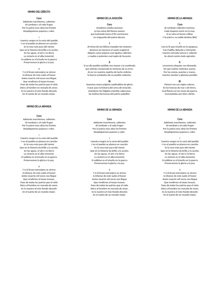 Letra del Himno del Ejército Mexicano | PDF