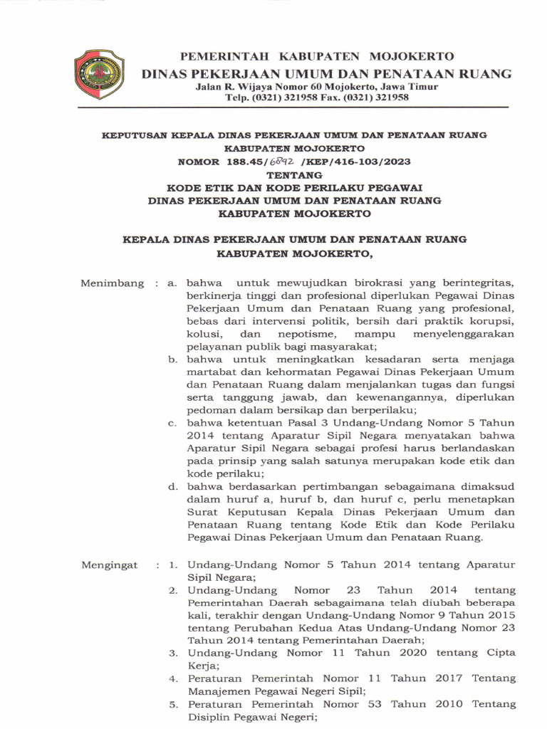 SK Kode Etik Kodperilaku Pegawai | PDF