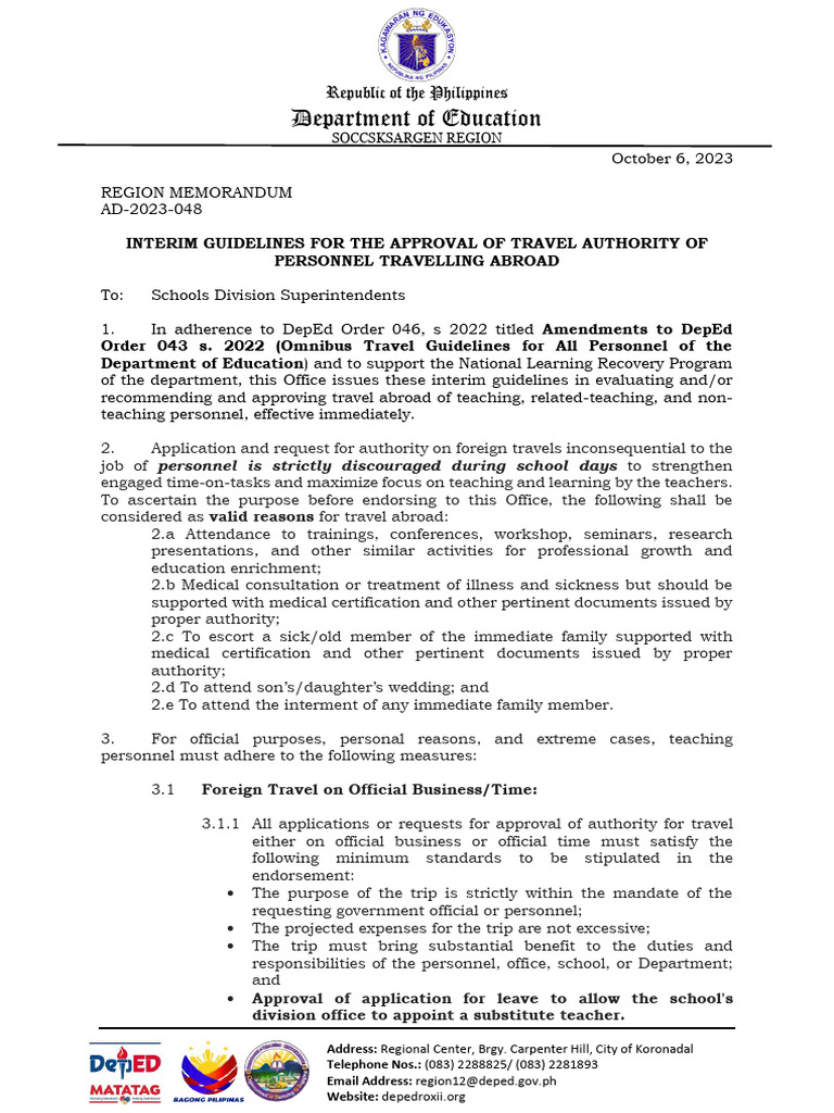 Interim Travel Guidelines for DepEd Personnel | PDF | Justice | Crime ...