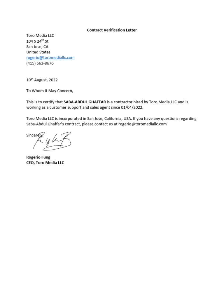 ToroMedia - Contract Verification -Saba-Abdul Ghaffar | PDF