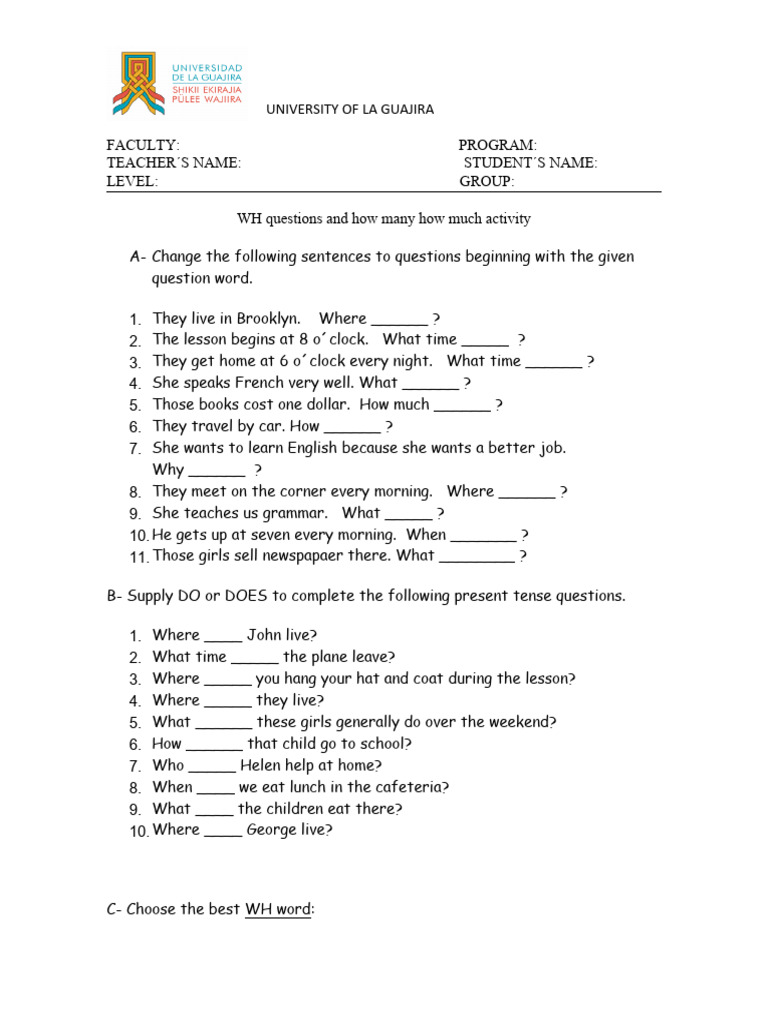 WH Questions Activity | PDF