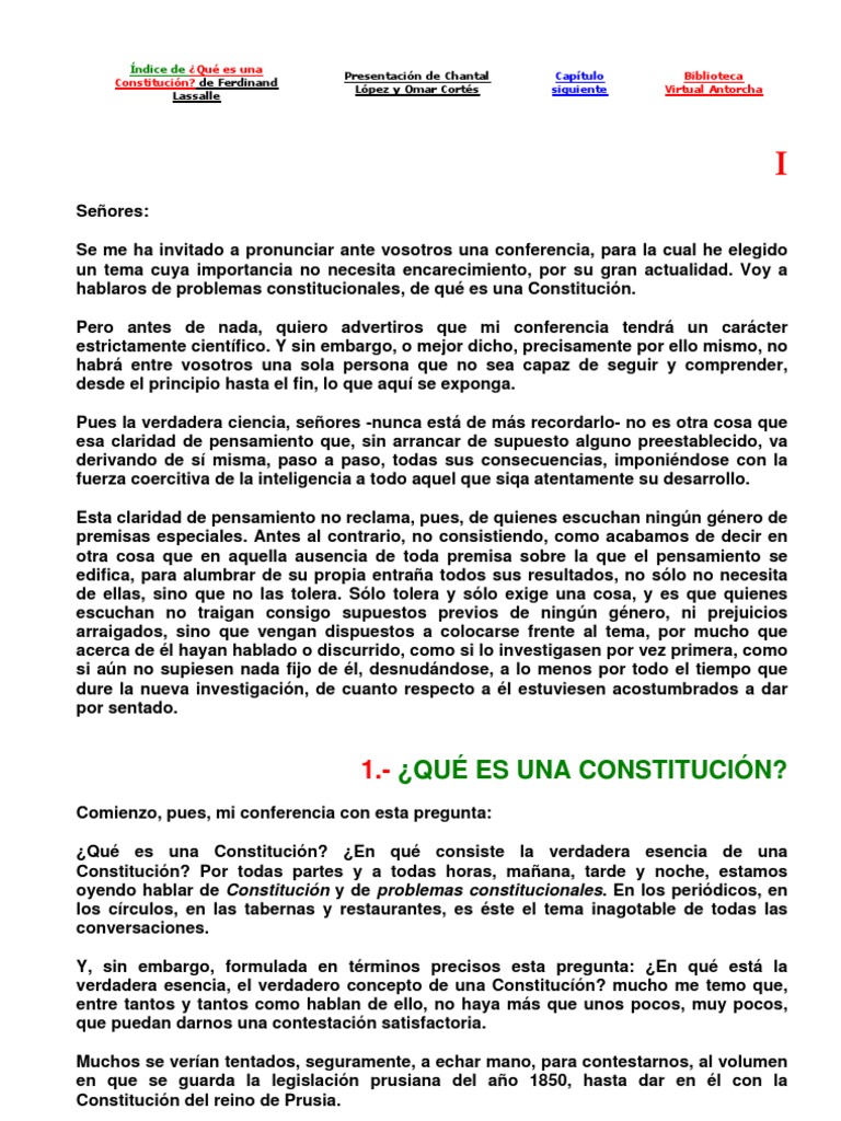 Fernando Lasalle Qué Es Una Constitución Pdf Constitución Nación