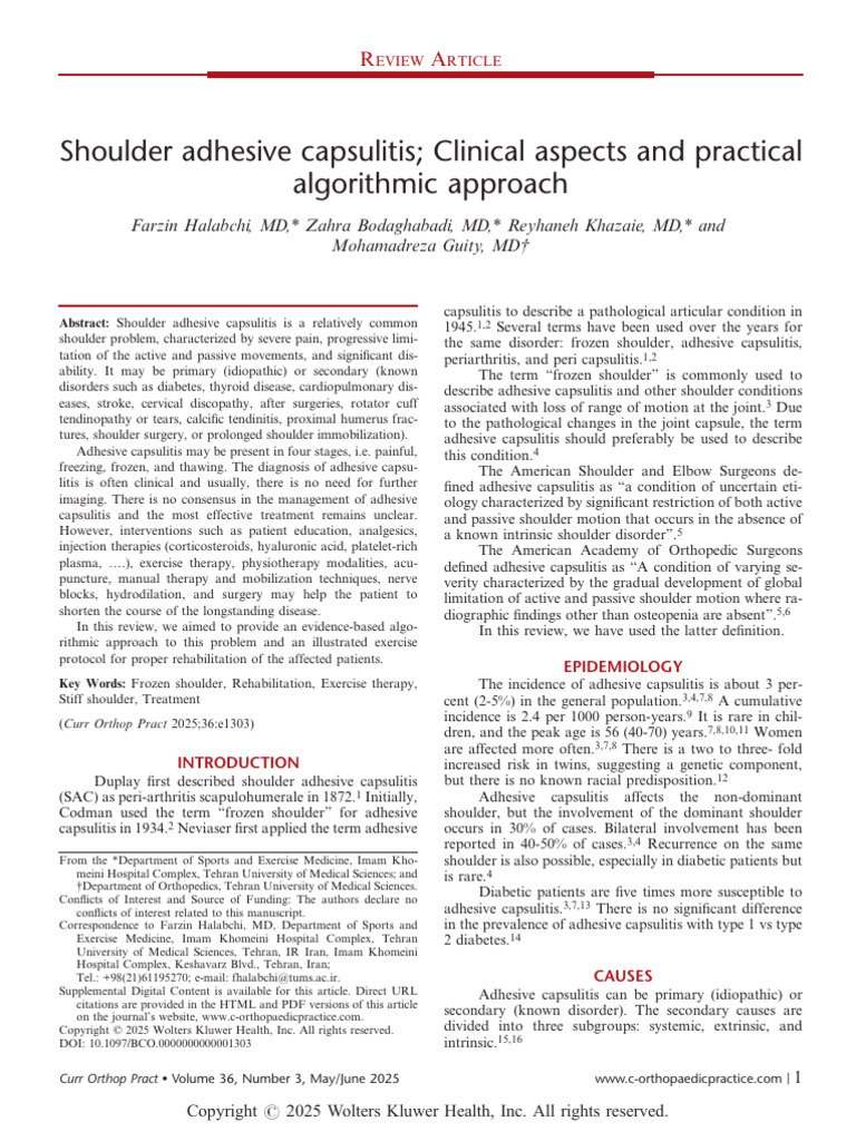 Adhesive Capsulitis: Clinical Insights | PDF | Clinical Medicine | Medicine
