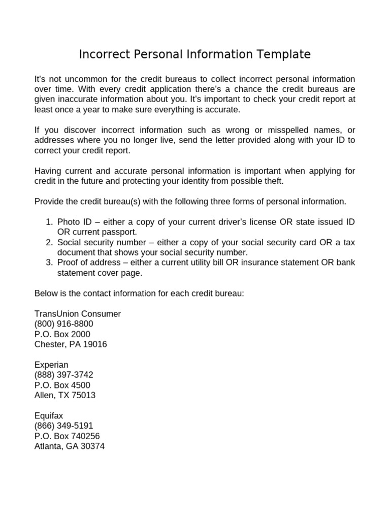 Updating Personal Info with Credit Bureaus | PDF