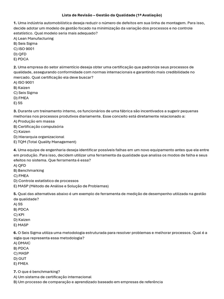 Lista de Revisão | PDF | Seis Sigma | Qualidade (negócios)