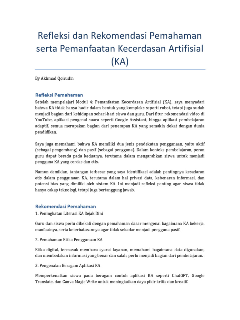 Pemanfaatan Kecerdasan Artifisial di Kelas | PDF