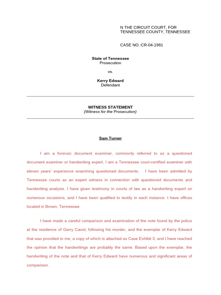 Witness Statement - Sam Turner - Prosecution | PDF | Affidavit | Witness