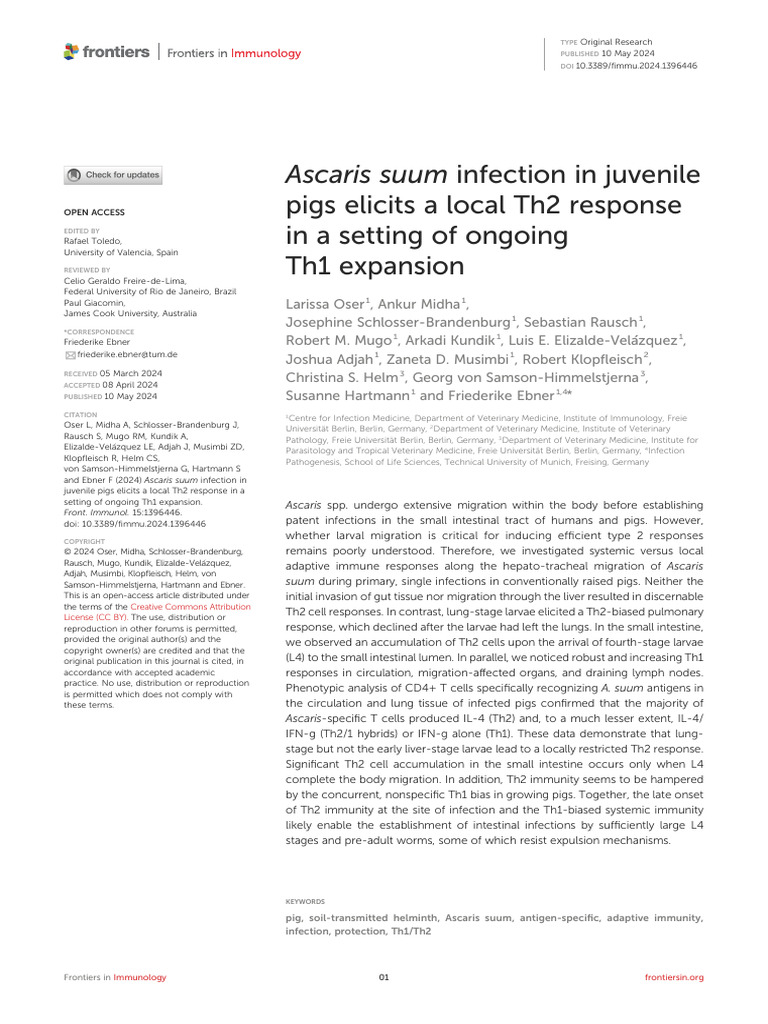 Ascaris suum infection in juvenile pigs elicits a local Th2 response in ...