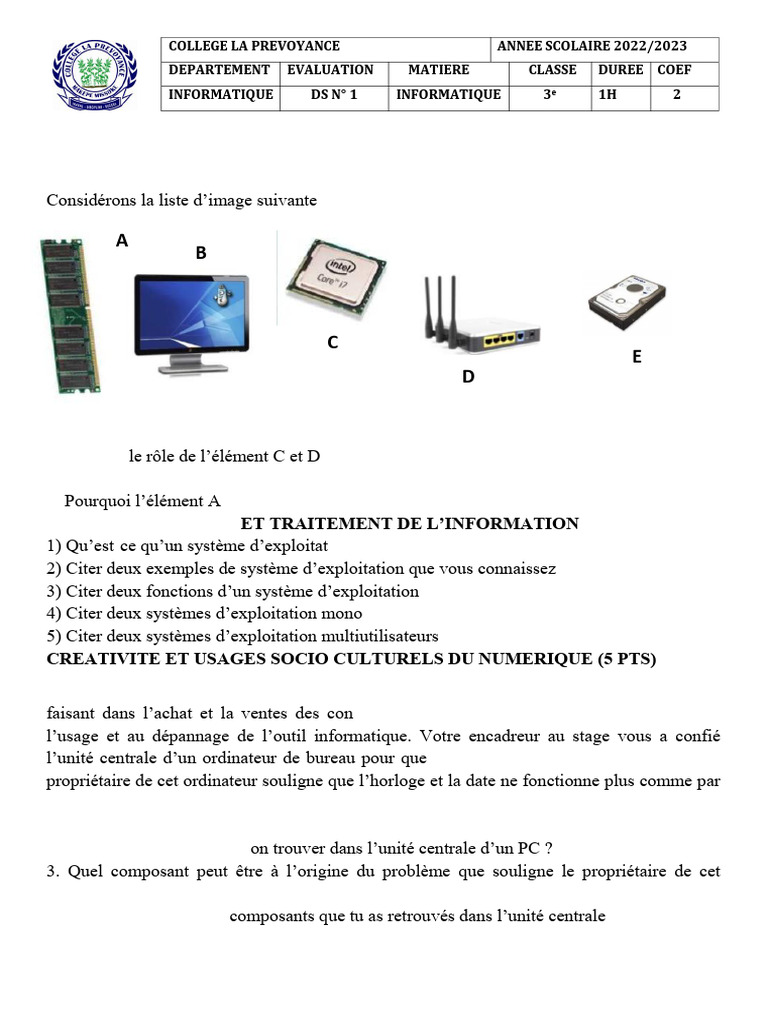 Évaluation sur les systèmes et matériels informatiques | PDF
