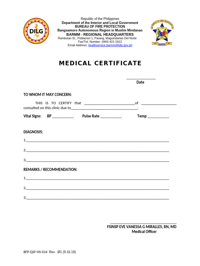 14 6 Medical Certificate Form | PDF