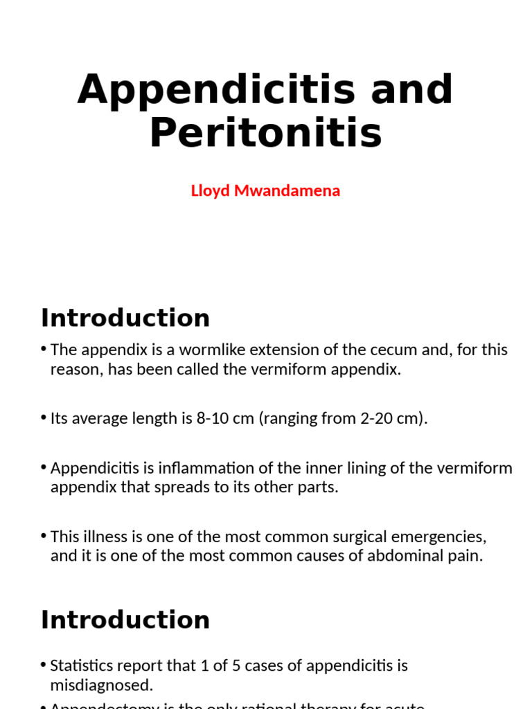 Appendicitis and Peritonitis | PDF | Abdomen | Vein