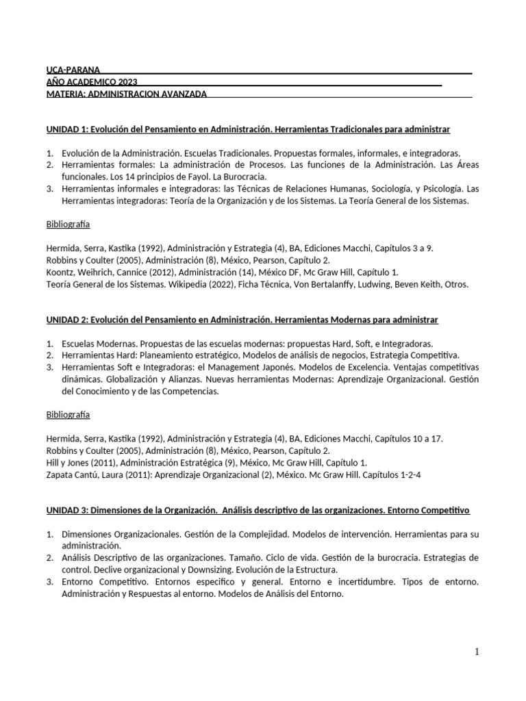 Programa Administracion Avanzada 2023 | PDF | Marketing | Planificación