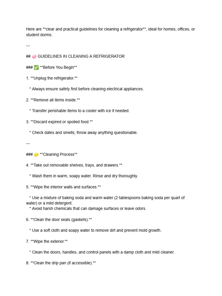 Refrigerator Cleaning Guidelines | PDF