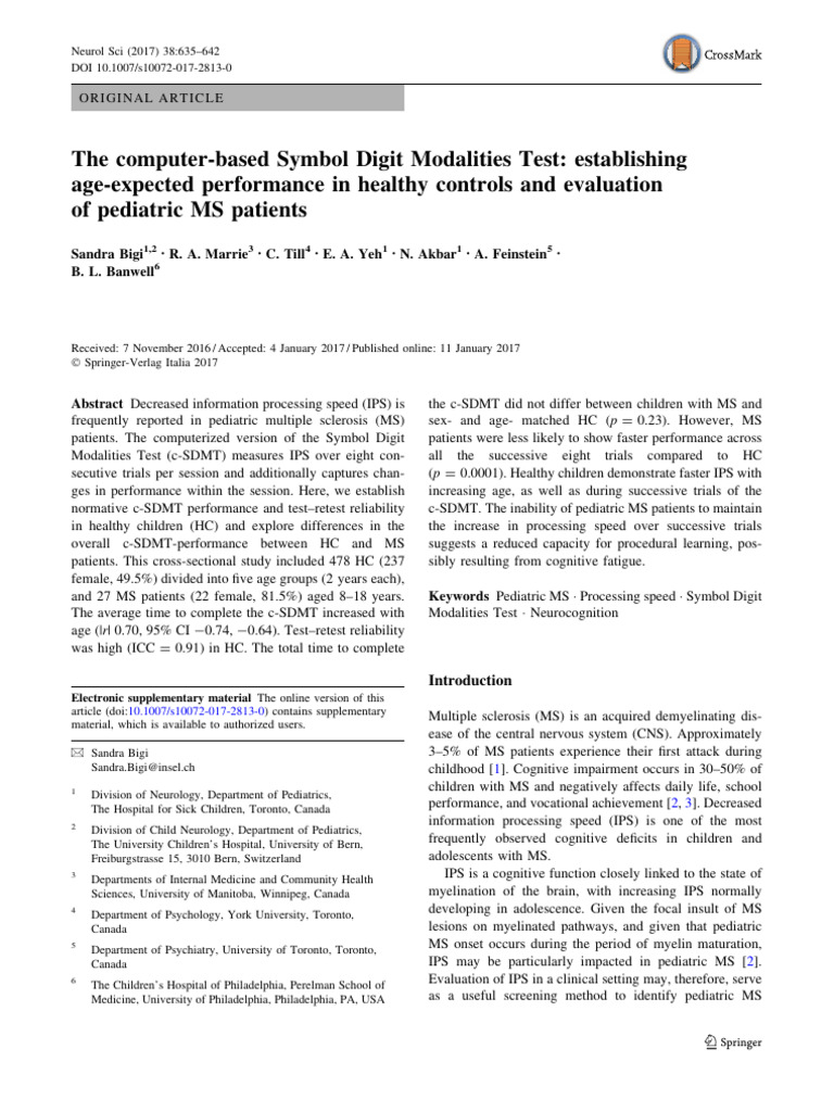 c-SDMT Performance in Pediatric MS | PDF | Multiple Sclerosis ...