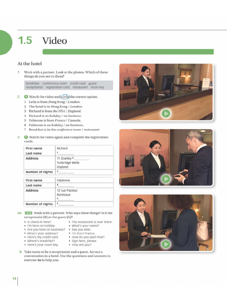 Navigate A1 Coursebook at The Hotel | PDF