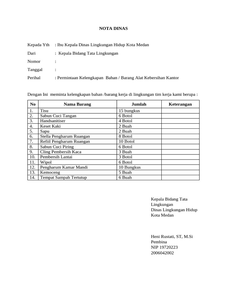 Permintaan ATK Dinas Lingkungan Hidup | PDF