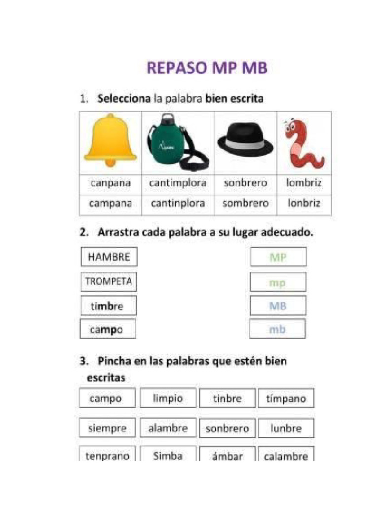 MP y Mb. para Trabajar La Ortografía en Niños | PDF