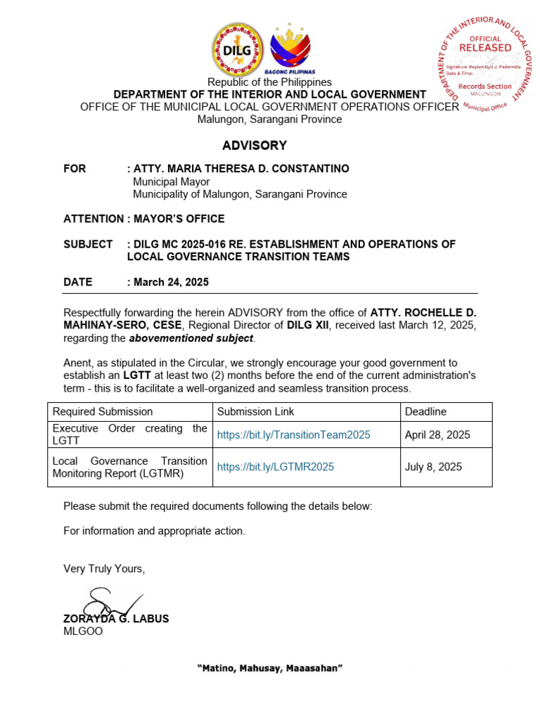 Local Governance Transition Teams Advisory | PDF