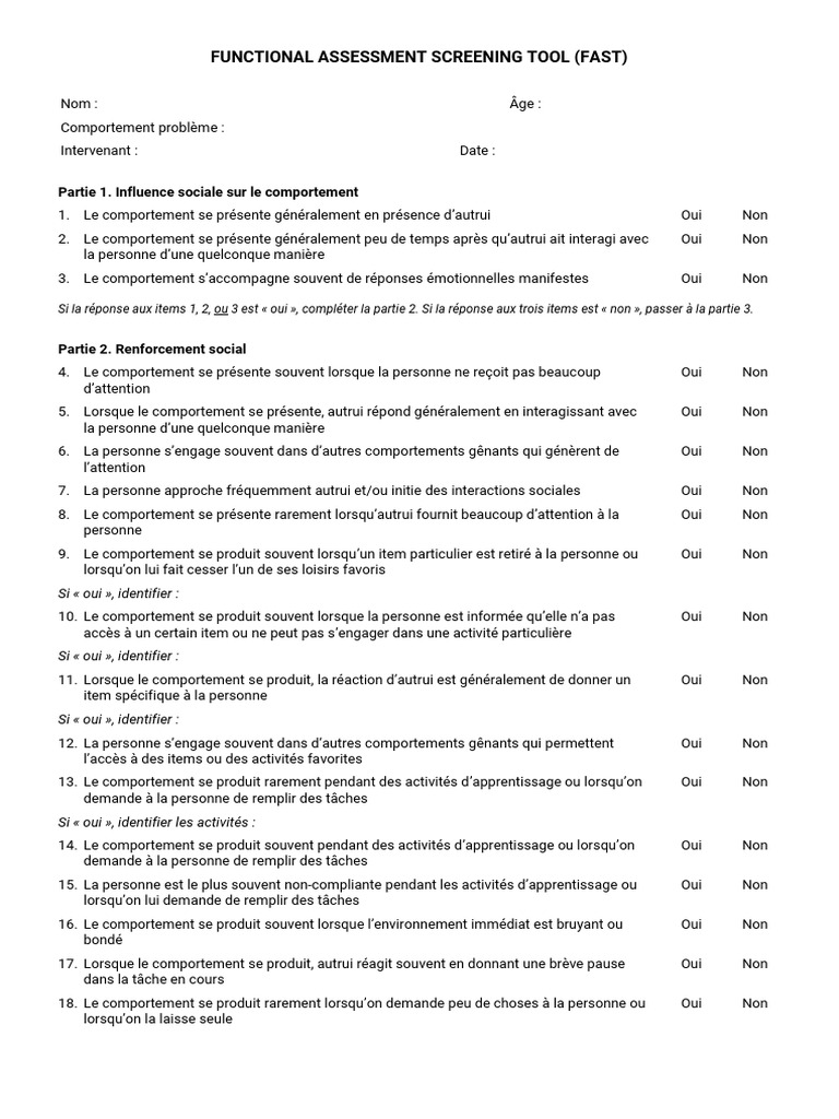 Outil d'Évaluation Fonctionnelle FAST | PDF | Comportement | Sciences ...