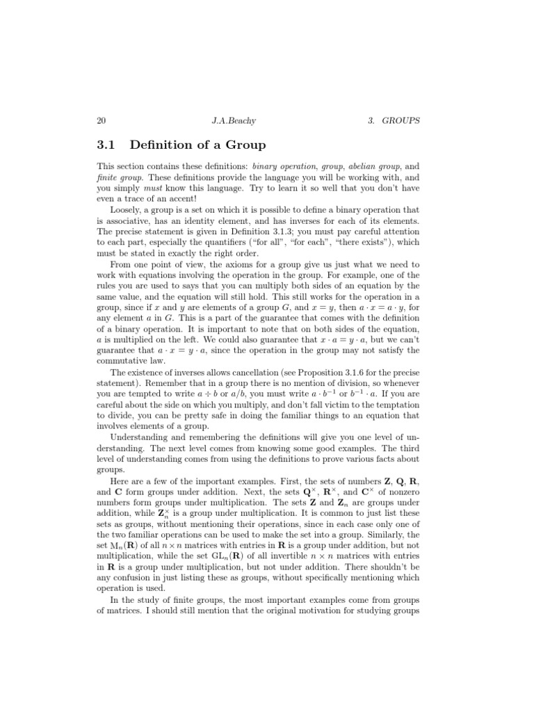 3.1 Definition of A Group | PDF | Group (Mathematics) | Multiplication