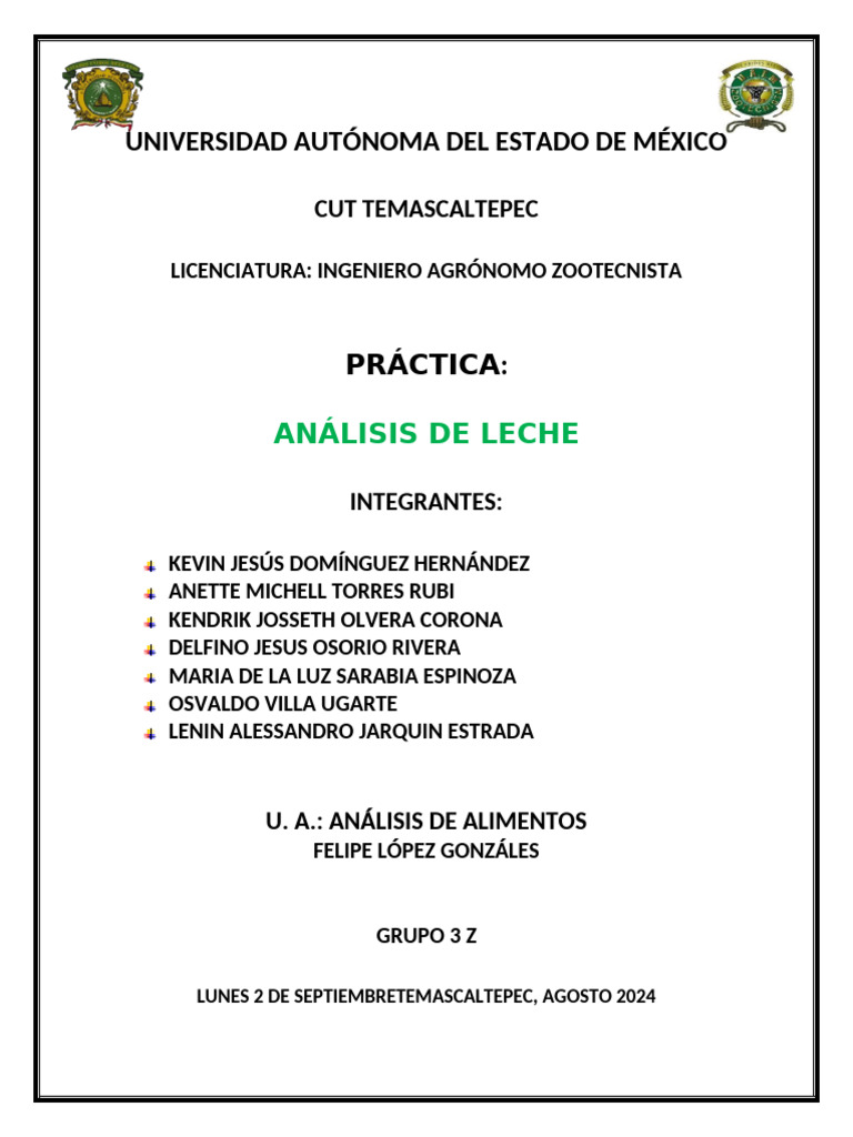 ANÁSIS DE LECHE | PDF | Leche | Alimentos