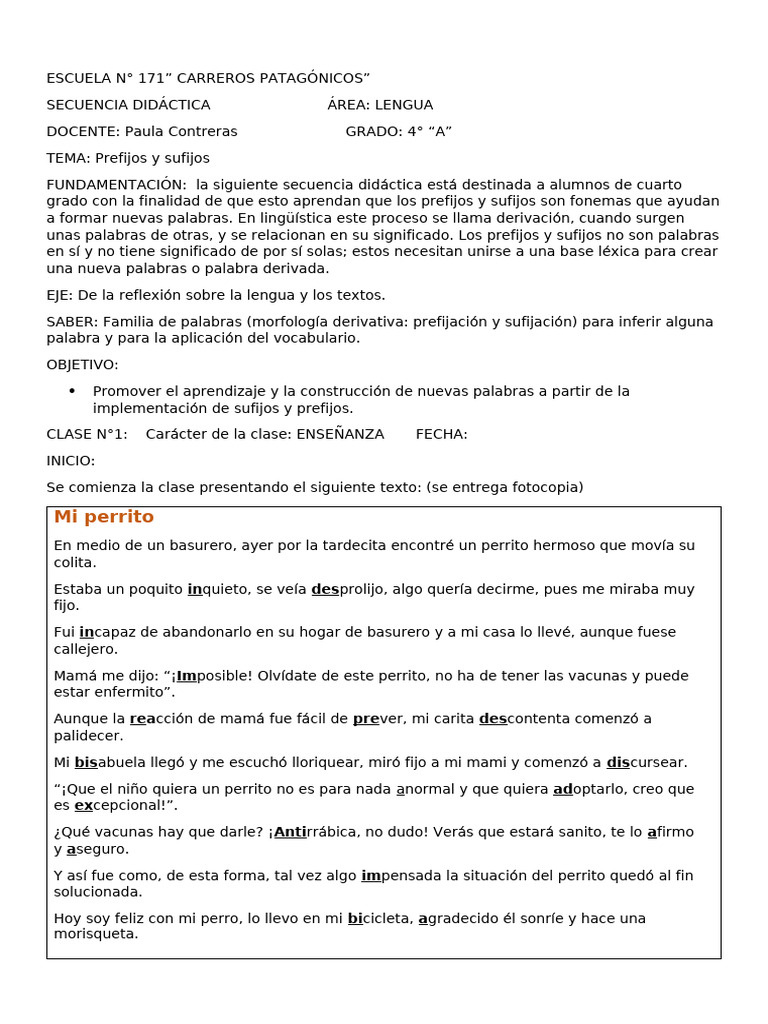 Secuencia Prefijos y Sufijos Esc 171 4to Grado | PDF | Semántica léxica | Gramática