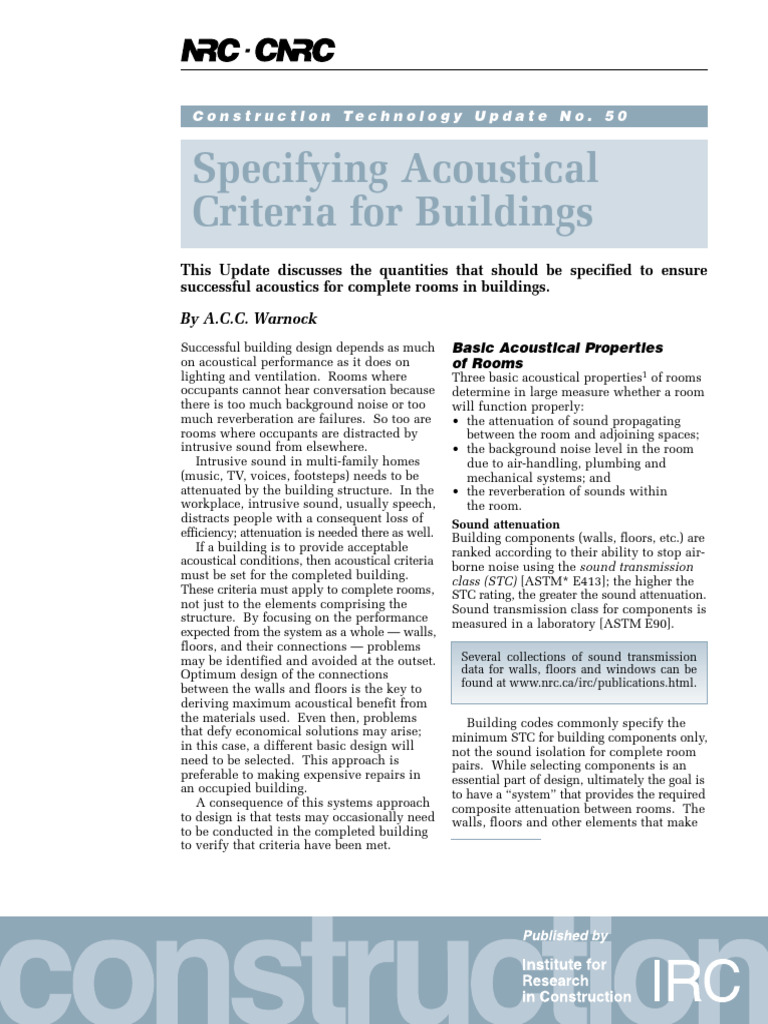 Acoustical Criteria for Building Design | PDF | Sound | Noise