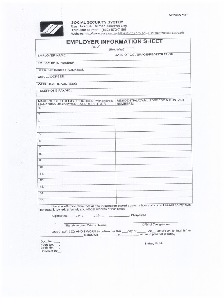 Employer Information Sheet (Eis) | PDF