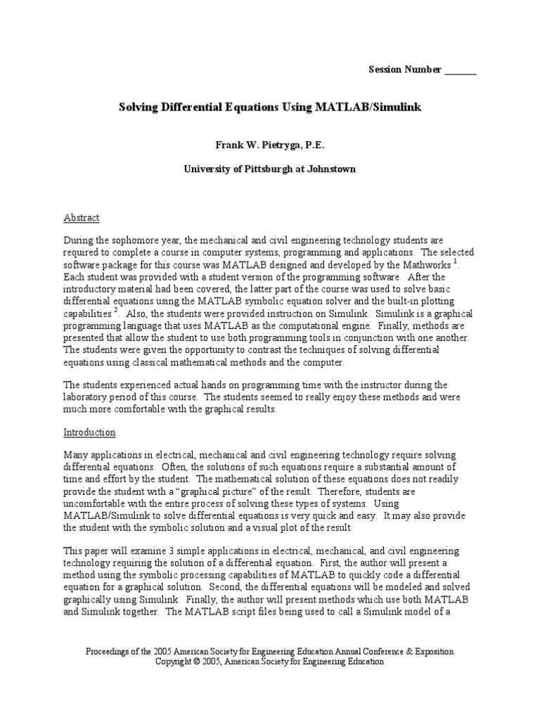 Simulink Tutorial On Solving ODE | PDF | Matlab | Equations Simulink Tutorial On Solving ODE | PDF | Matlab | Equations