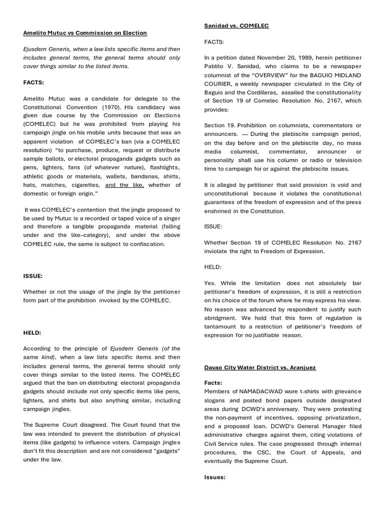 Key Legal Rulings on Election Regulations | PDF | First Amendment To ...
