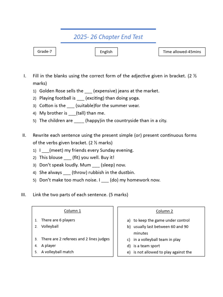 Adjective and Verb Exercises for Grade 7 | PDF | Linguistics