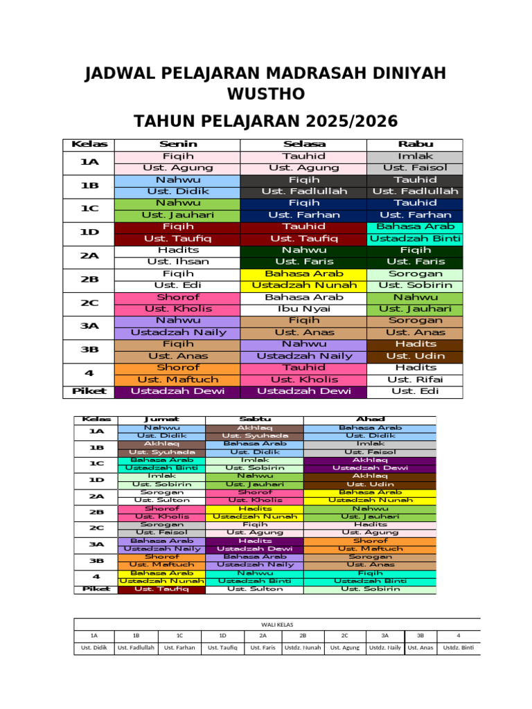 Jadwal Madrasah Diniyah Wustho 2025/2026 | PDF