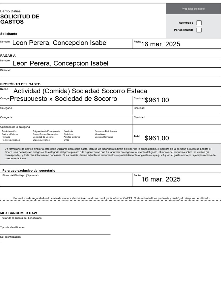 Formulario de Solicitud de Gastos PDF | PDF