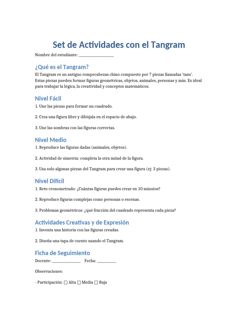 Actividades Creativas con Tangram | PDF
