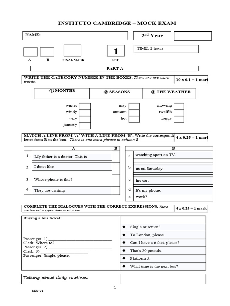 A2 Mock Exam by Miss Anto 2 | PDF | Grammar | Syntax