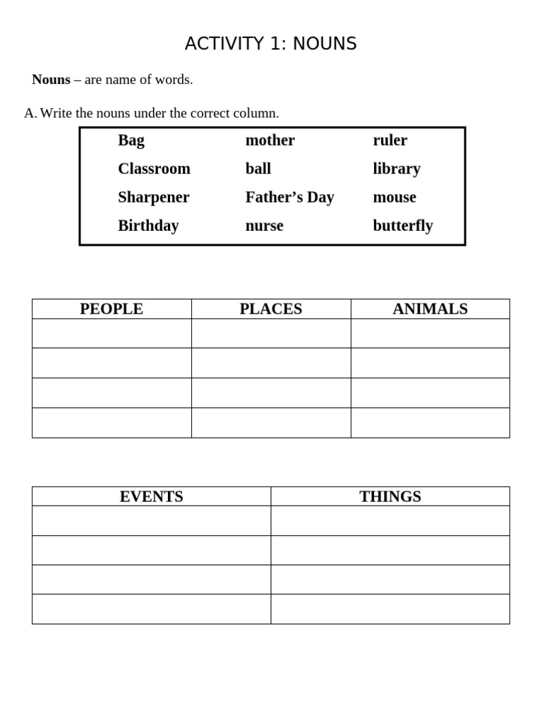 Noun Identification Activity for Kids | PDF