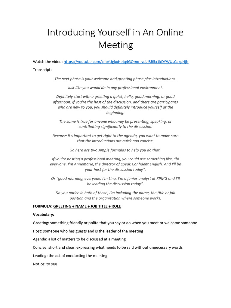 Effective Introductions in Online Meetings | PDF