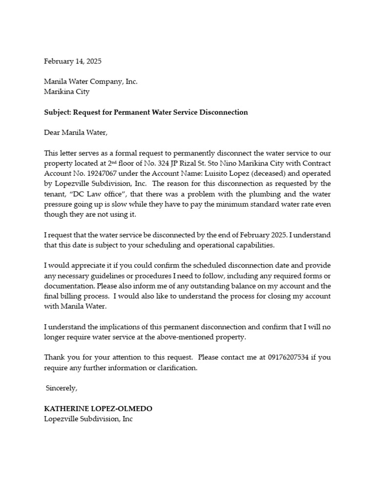 Water Disconnection Letter | PDF