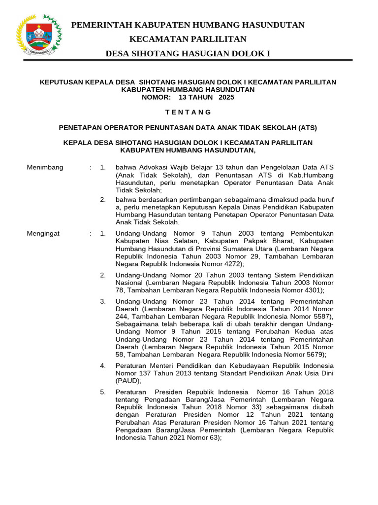 Penetapan Operator Data ATS 2025 | PDF
