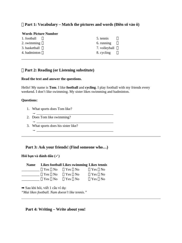 Sports Worksheet for Kids | PDF