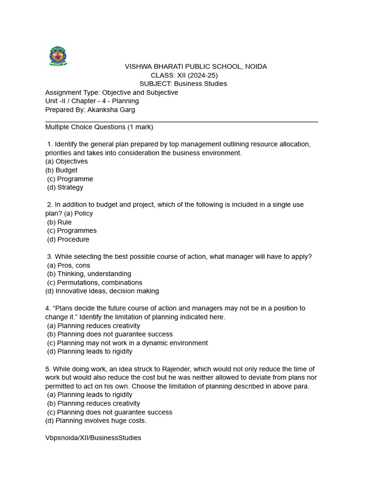 Business Studies Planning Assignment XII | PDF | Reason