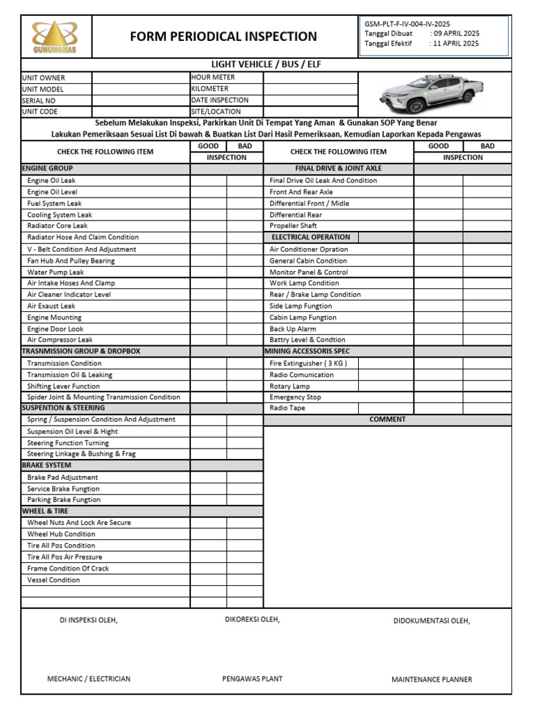 Periodic Vehicle Inspection Checklist | PDF | Brake | Steering