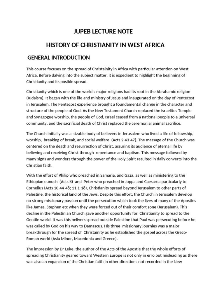Jupeb Lecture Note On History of Christianity in Africa Updated Version | PDF | Early ...