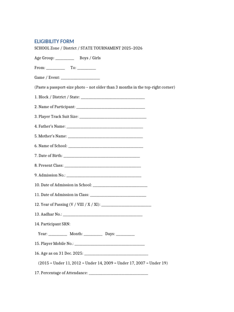 Haryana School Games Eligibility Form 2025-26 | PDF | Chess Theory | Chess