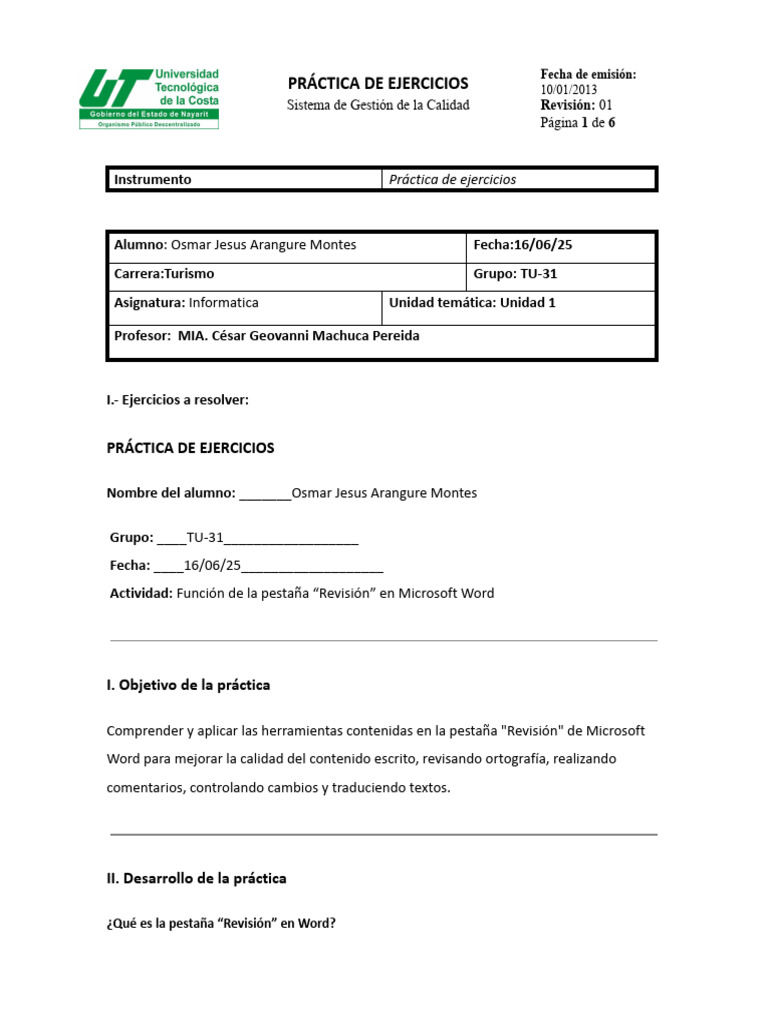 TAL OSMAR JESUS ARANGURE MONTES - Formato Práctica de Ejercicios | PDF ...