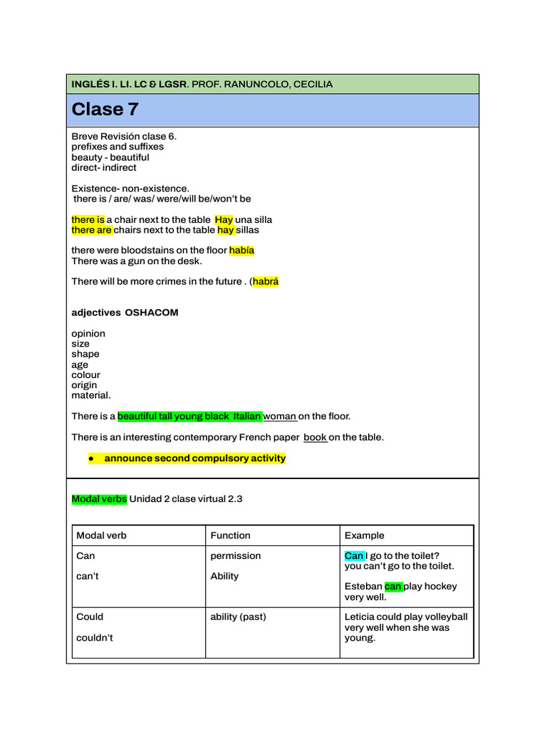 2nd S Clase 7 LC LGSR Ingles I | PDF | Verb | Linguistics