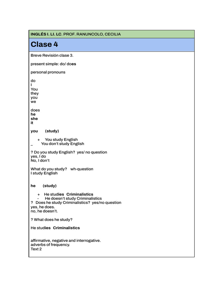 2nd S Clase 4 LC GSR Ingles I | PDF | Verb | English Language